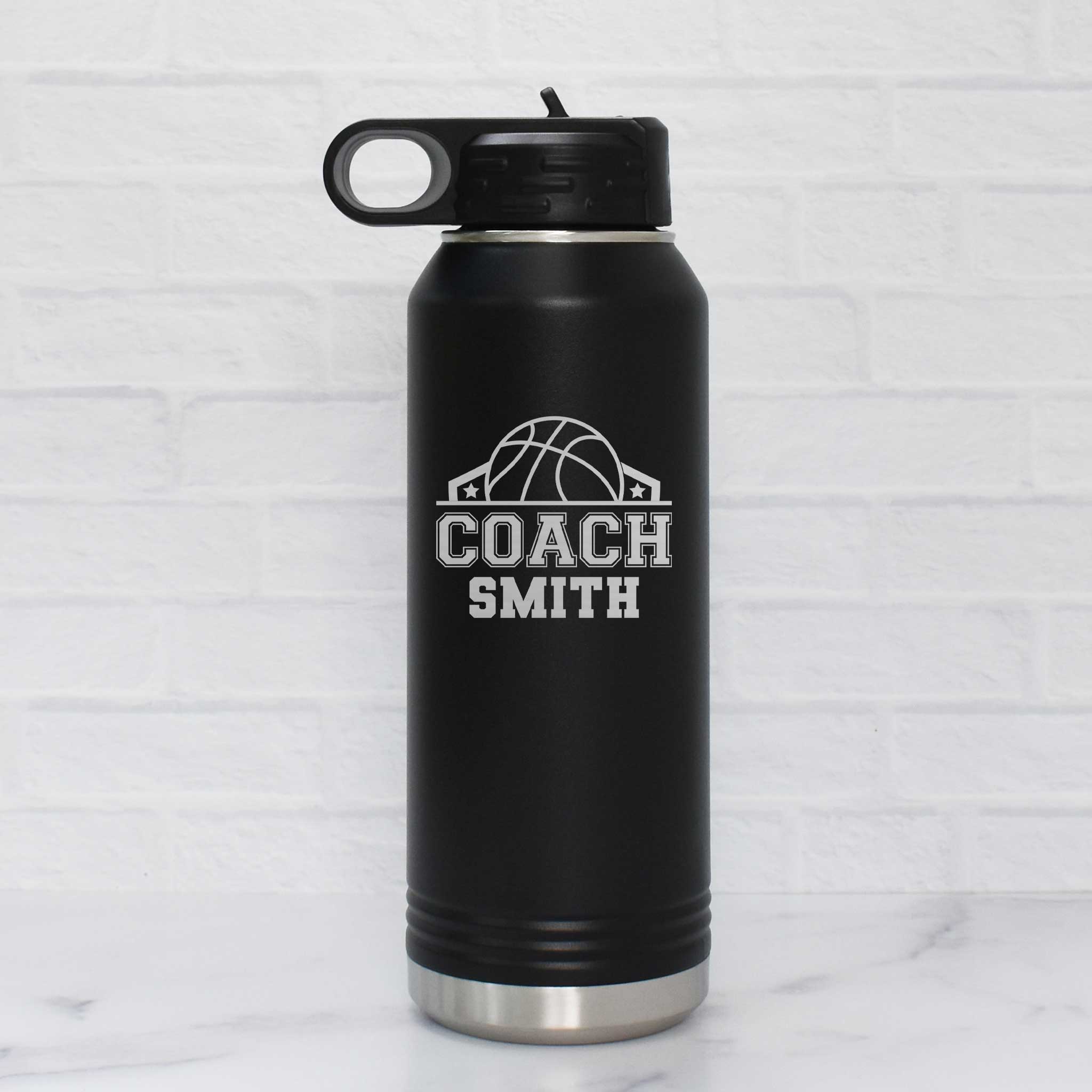 Personalized Coach Water Bottle - Basketball and Hoop